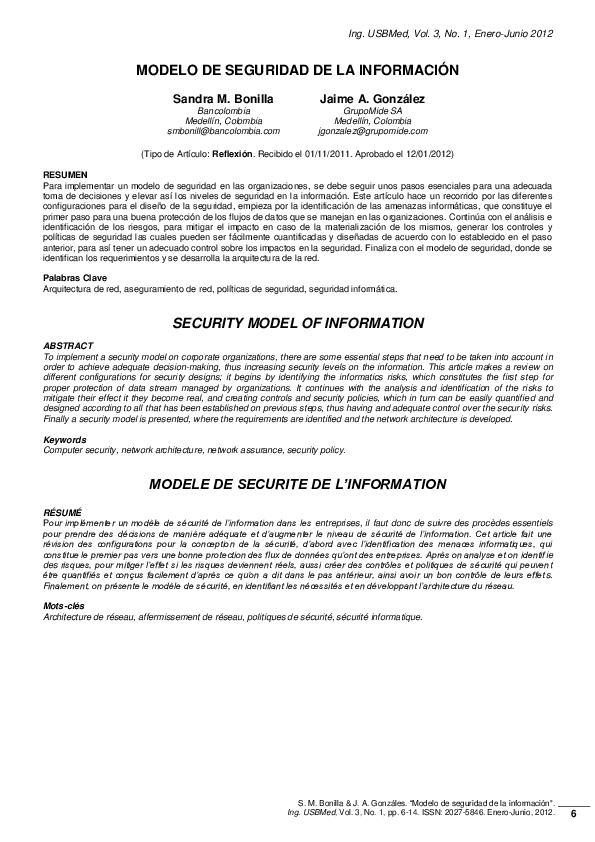 (PDF) Modelo de seguridad de la información | Jaime González - Academia.edu