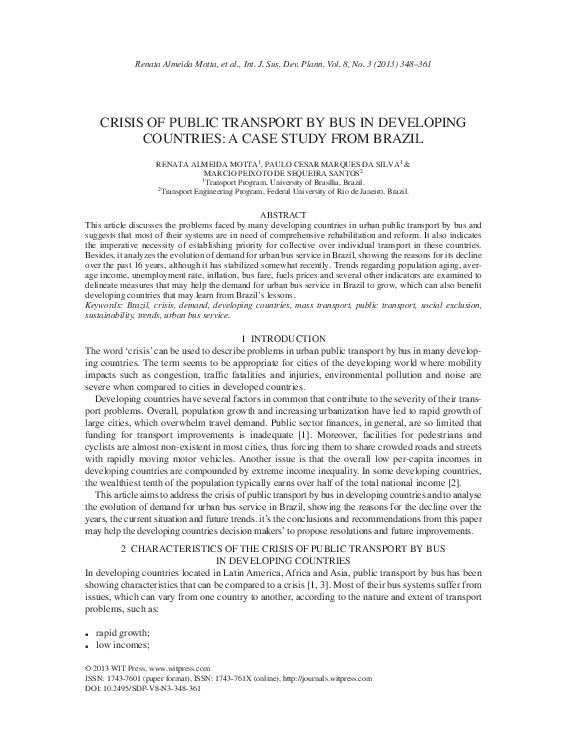 (PDF) Crisis of public transport by bus in developing countries: a case ...