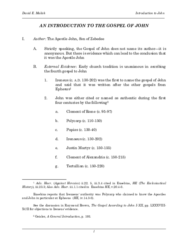 (PDF) AN INTRODUCTION TO THE GOSPEL OF JOHN