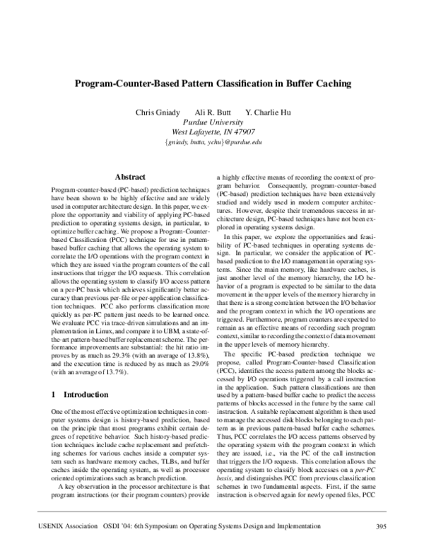 (PDF) Program-Counter-Based Pattern Classification in Buffer Caching