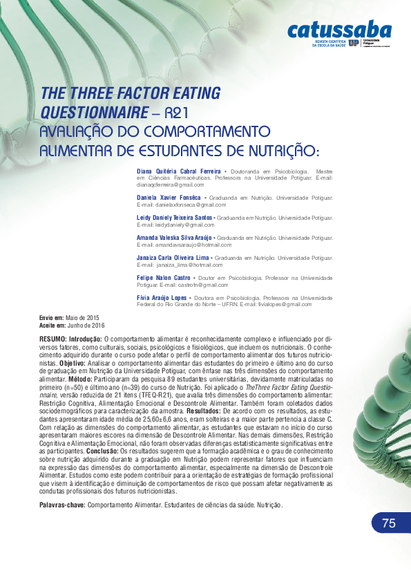 (PDF) The Three Factor Eating Questionnaire – R21: Avaliação Do ...
