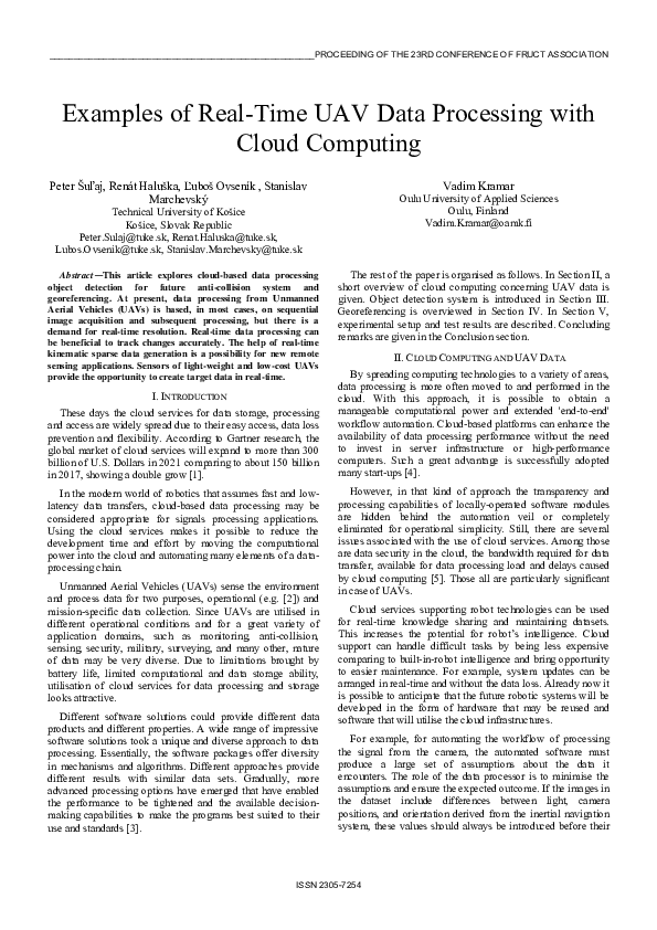 (PDF) Examples of Real-Time UAV Data Processing with Cloud Computing