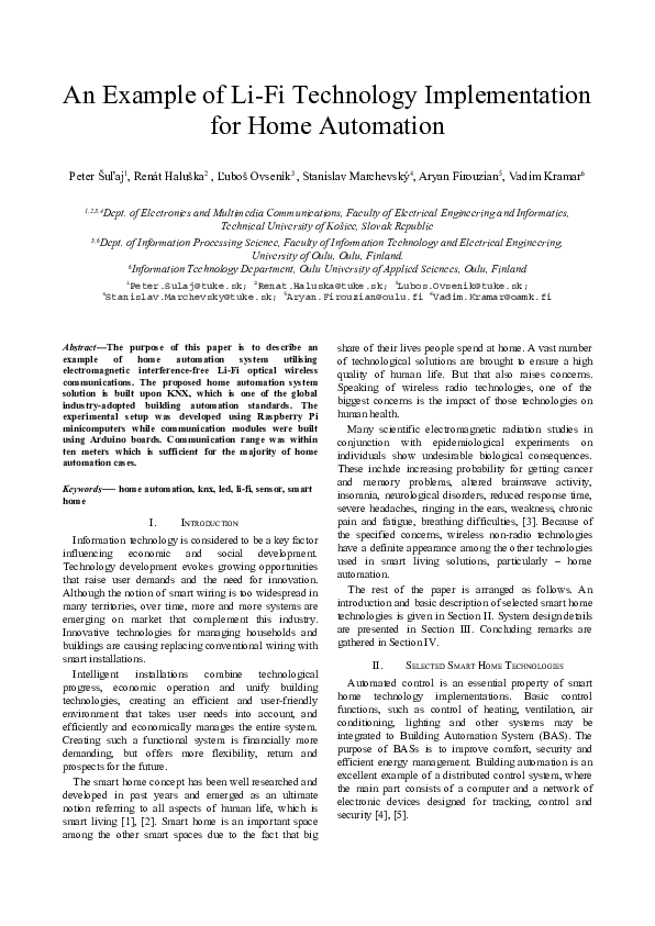 (PDF) An Example of Li-Fi Technology Implementation for Home Automation