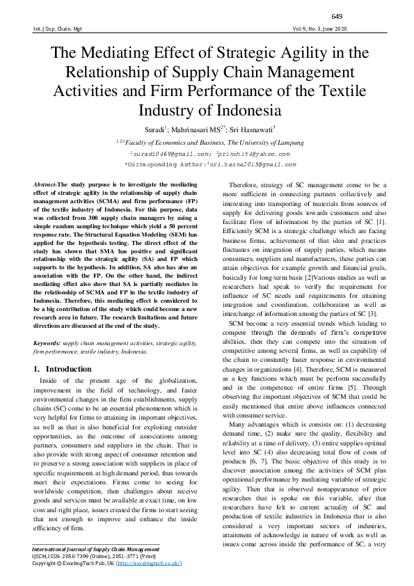 (PDF) The Mediating Effect of Strategic Agility in the Relationship of ...