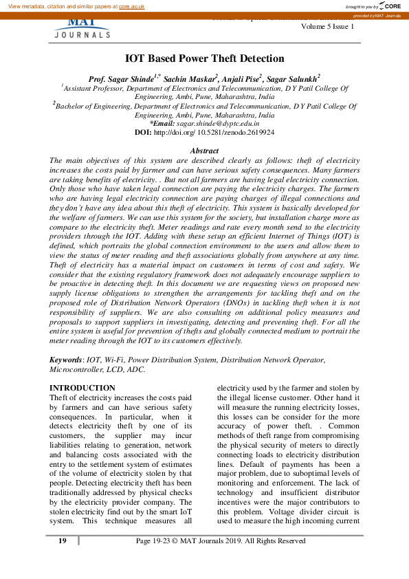 Pdf Iot Based Power Theft Detection