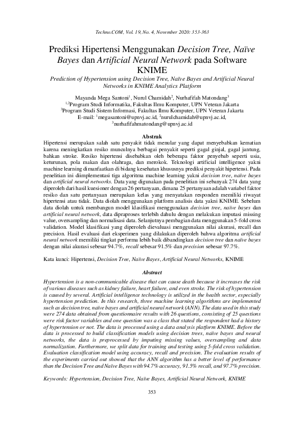 (PDF) Prediksi Hipertensi menggunakan Decision Tree, Naïve Bayes dan ...