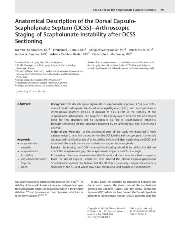 (PDF) Anatomical Description of the Dorsal Capsulo-Scapholunate Septum ...