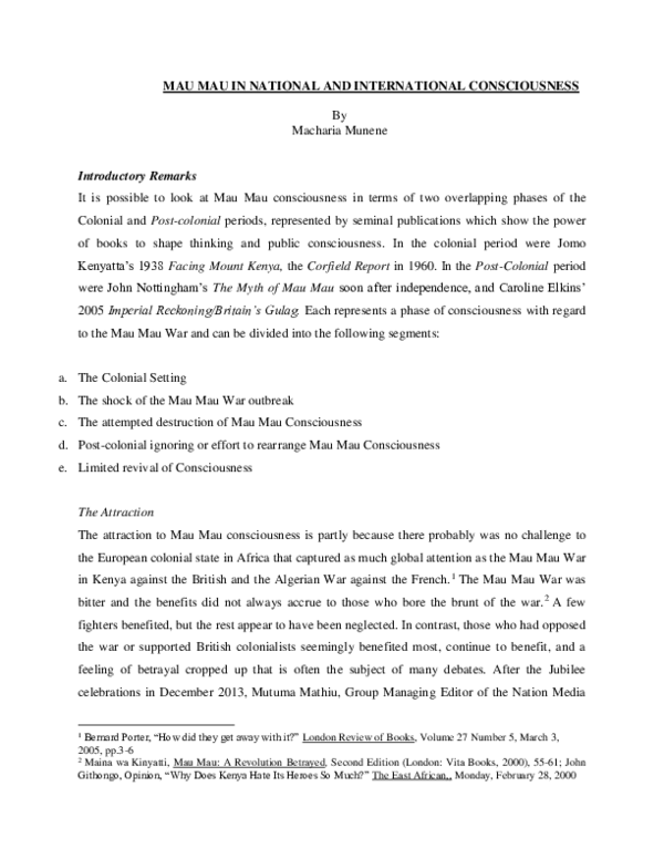 (PDF) Mau Mau In National And International Consciousness