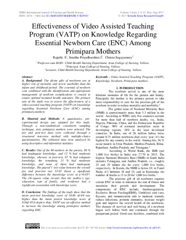 (PDF) Effectiveness of Video Assisted Teaching Program Regarding the ...