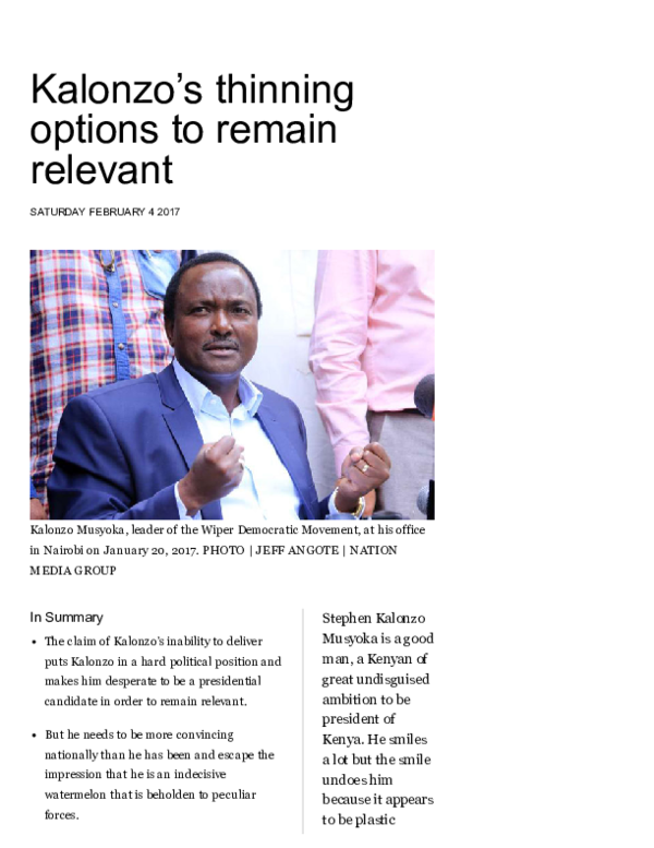 (PDF) Kalonzo’s thinning options to remain relevant | macharia munene ...