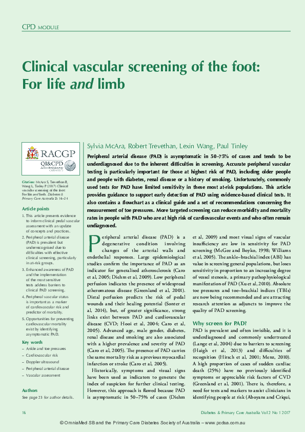 (PDF) Clinical vascular screening of the foot: For life and limb CPD ...