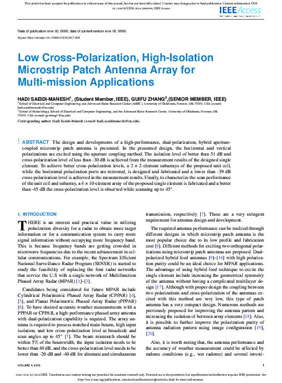 (PDF) Low Cross-Polarization, High-Isolation Microstrip Patch Antenna ...