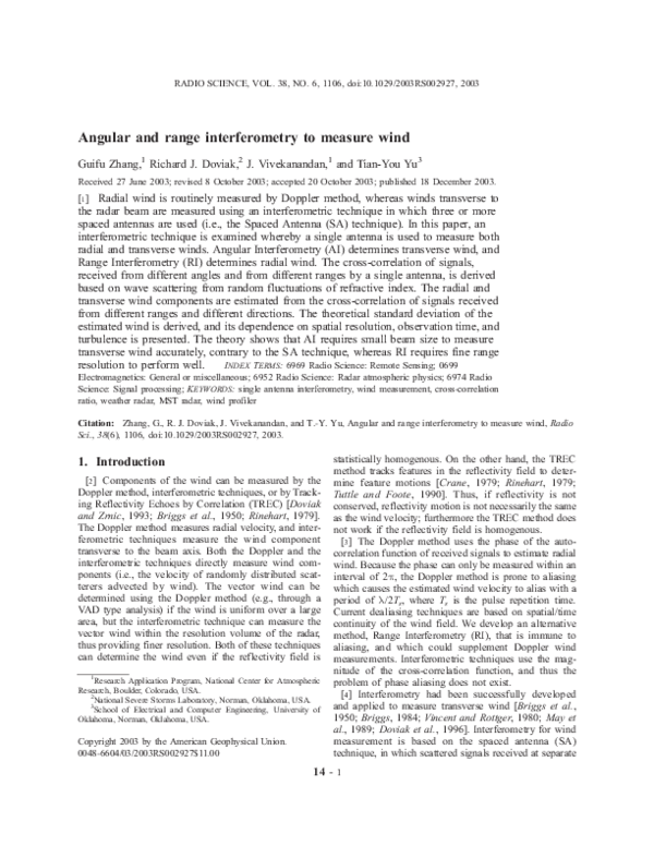 (PDF) Angular and range interferometry to measure wind