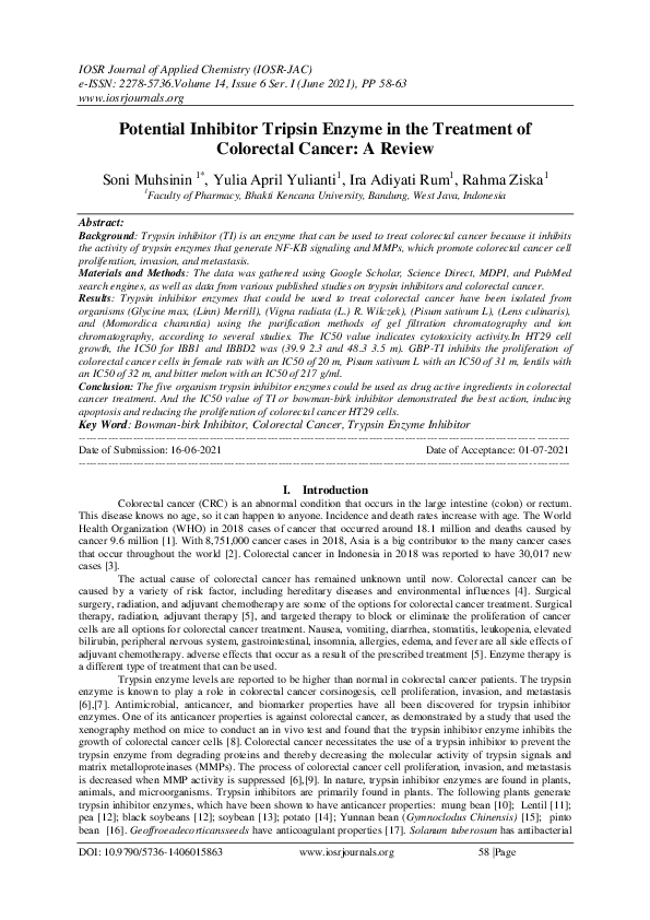 (PDF) Potential Inhibitor Tripsin Enzyme in the Treatment of Colorectal ...