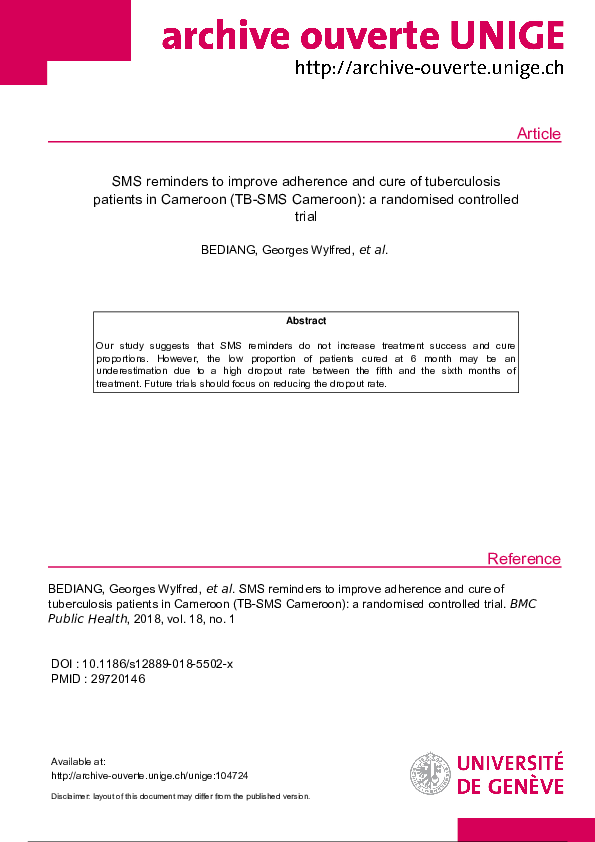(PDF) SMS reminders to improve adherence and cure of tuberculosis ...