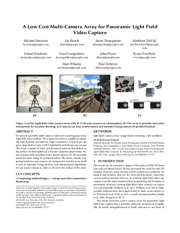 (PDF) A Low Cost Multi-Camera Array for Panoramic Light Field Video Capture
