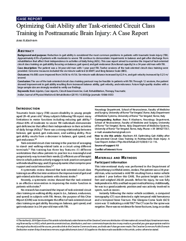 (PDF) Optimizing Gait Ability after Task-oriented Circuit Class Training in Posttraumatic Brain ...