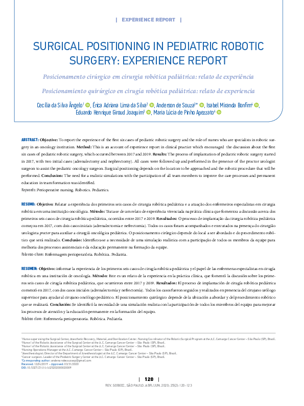(PDF) Surgical Positioning in Pediatric Robotic Surgery: Experience Report