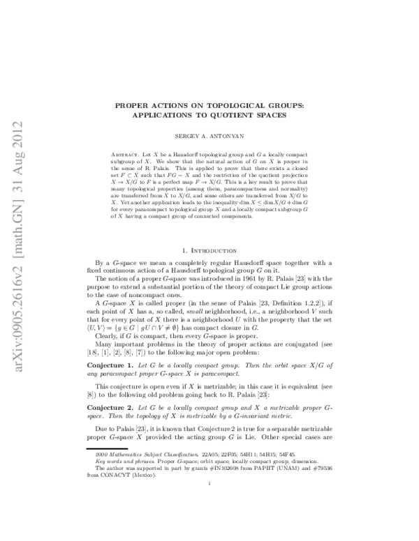 Pdf Proper Actions On Topological Groups Applications To Quotient Spaces