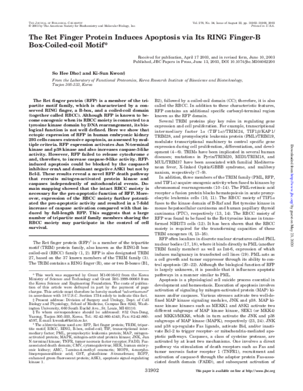 (PDF) The Ret Finger Protein Induces Apoptosis via Its RING Finger-B ...