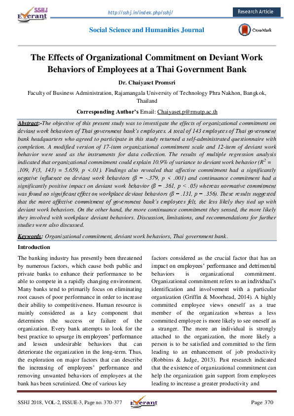 (PDF) The Effects of Organizational Commitment on Deviant Work ...