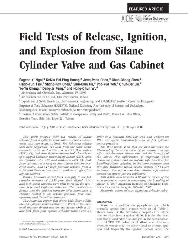 (PDF) Field tests of release, ignition, and explosion from silane ...