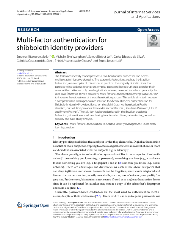 (PDF) Multi-factor authentication for shibboleth identity providers