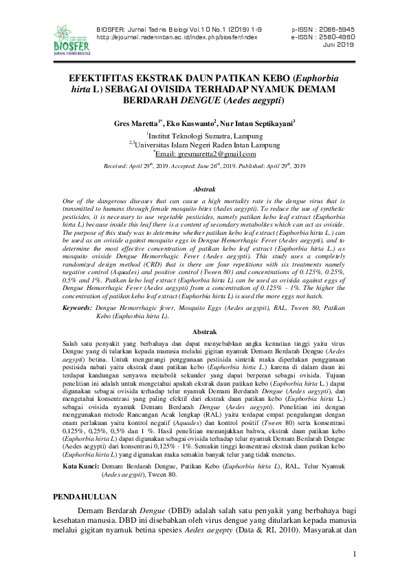 (PDF) Efektifitas Ekstrak Daun Patikan Kebo (Euphorbia Hirta L) sebagai ...