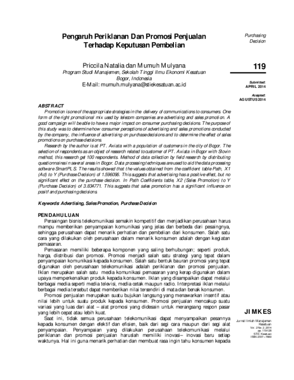 (PDF) Pengaruh Periklanan Dan Promosi Penjualan Terhadap Keputusan Pembelian