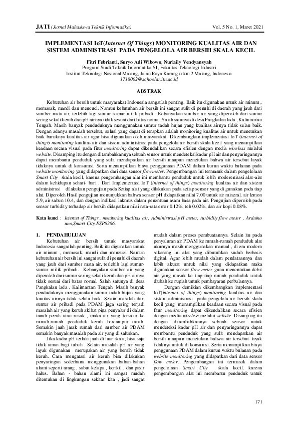 (PDF) IMPLEMENTASI IoT(Internet Of Things) MONITORING KUALITAS AIR DAN ...
