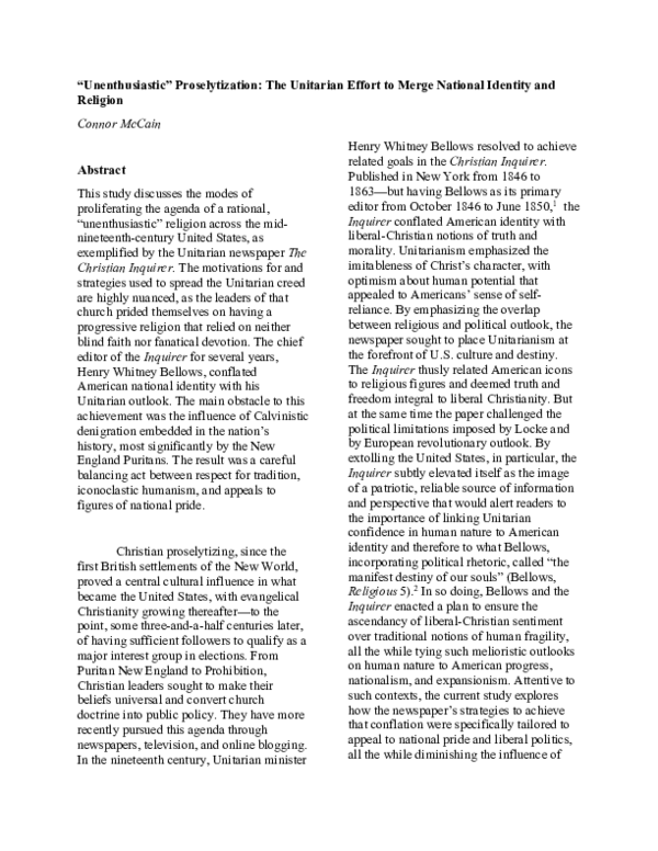 (PDF) “Unenthusiastic” Proselytization: The Unitarian Effort to Merge ...