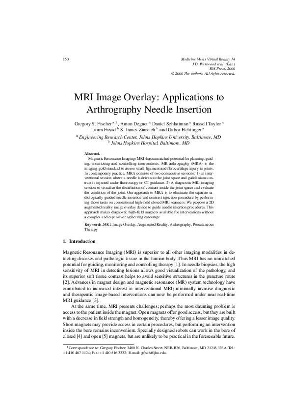 (PDF) MRI image overlay: applications to arthrography needle insertion ...