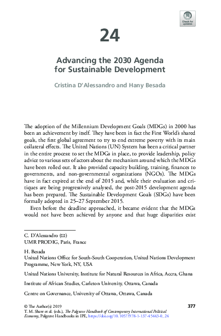(PDF) Advancing the 2030 Agenda for Sustainable Development