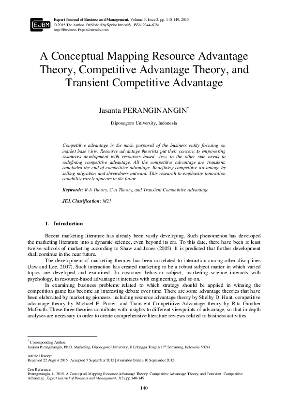 (PDF) A Conceptual Mapping Resource Advantage Theory, Competitive ...