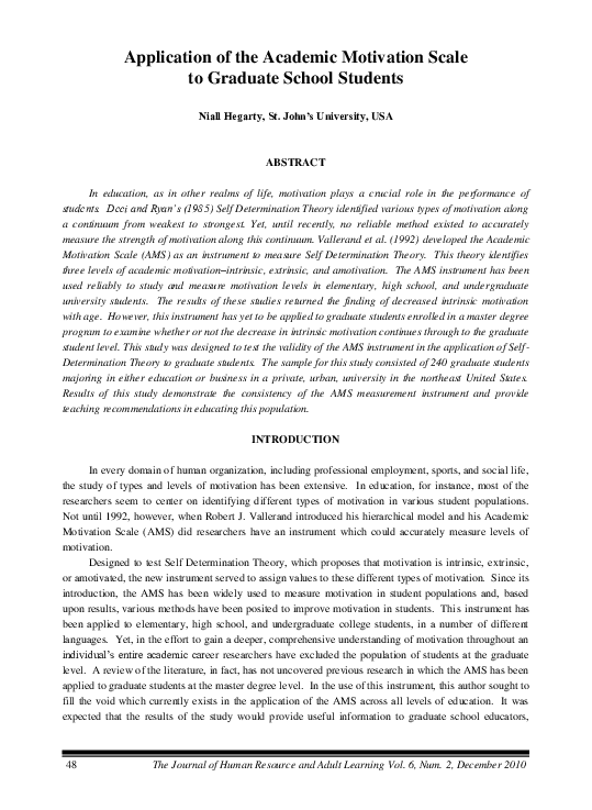 (PDF) Application of the Academic Motivation Scale to Graduate School ...