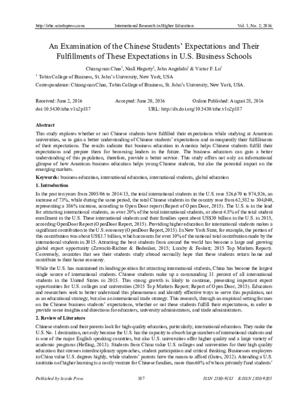 (PDF) An Examination of the Chinese Students’ Expectations and Their ...