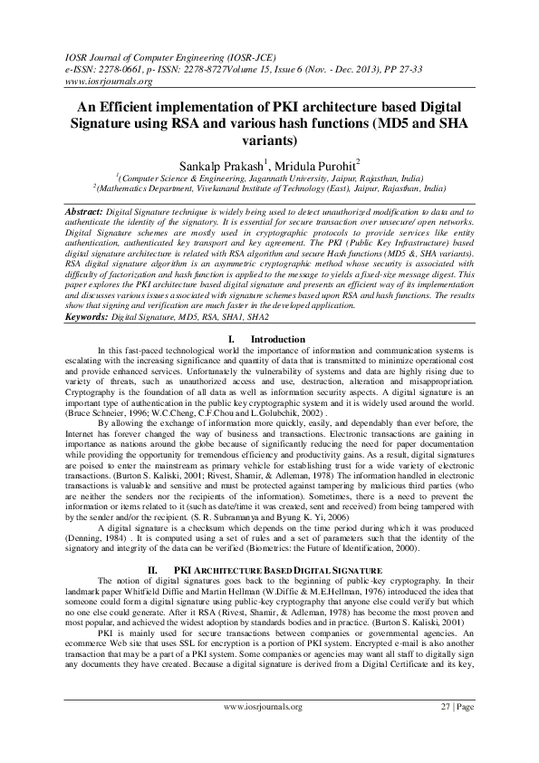 Pdf An Efficient Implementation Of Pki Architecture Based Digital