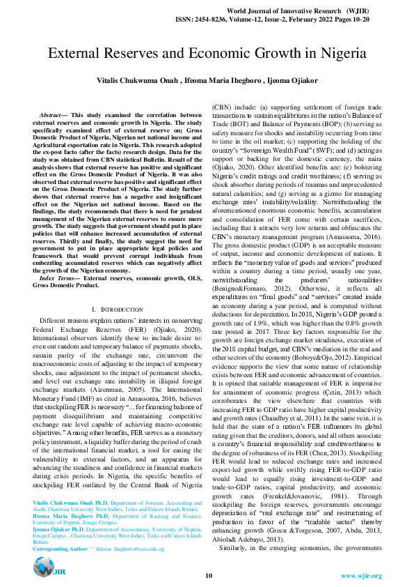 (PDF) External Reserves and Economic Growth in Nigeria