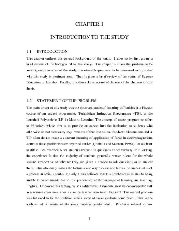 Chapter 1 Introduction to the study