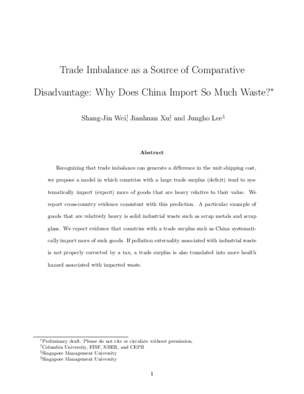 (PDF) Trade Imbalance as a Source of Comparative Disadvantage: Why Does ...
