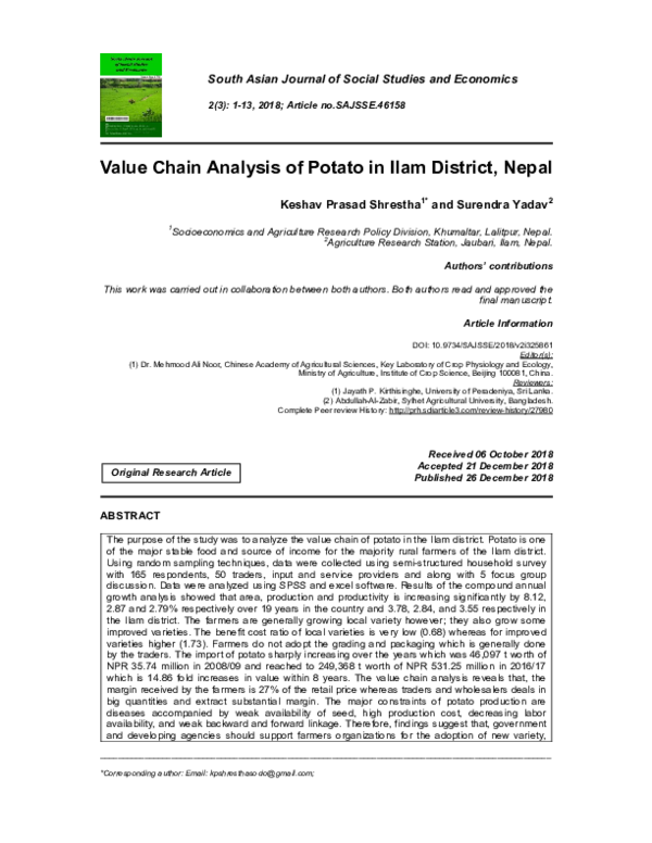 (PDF) Value Chain Analysis of Potato in Ilam District, Nepal