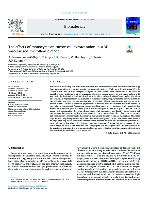 (PDF) The effects of monocytes on tumor cell extravasation in a 3D ...