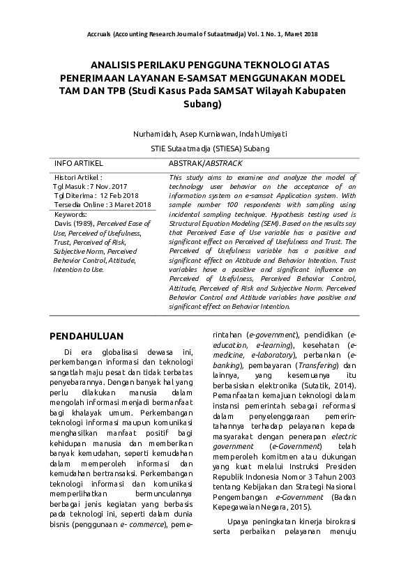 (PDF) ANALISIS PERILAKU PENGGUNA TEKNOLOGI ATAS PENERIMAAN LAYANAN E ...