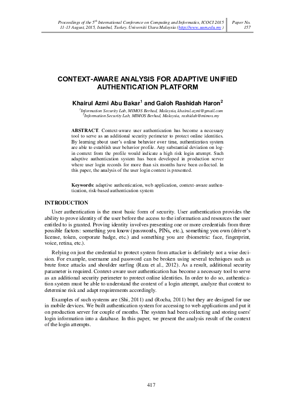 Pdf Context Aware Analysis For Adaptive Unified Authentication Platform