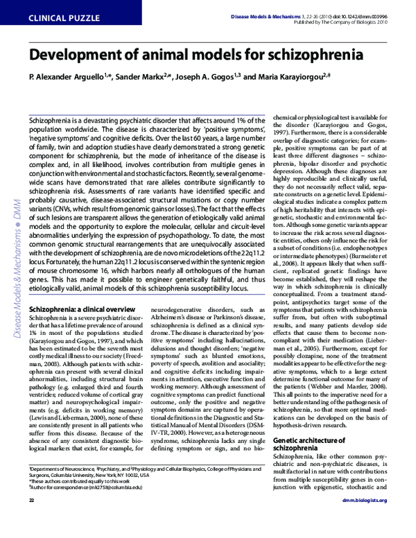 (PDF) Development of animal models for schizophrenia