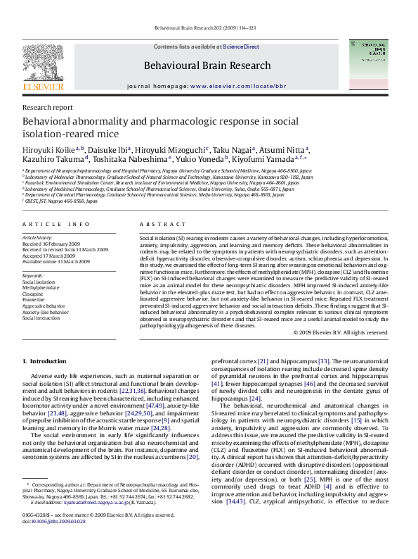 (PDF) Behavioral abnormality and pharmacologic response in social ...