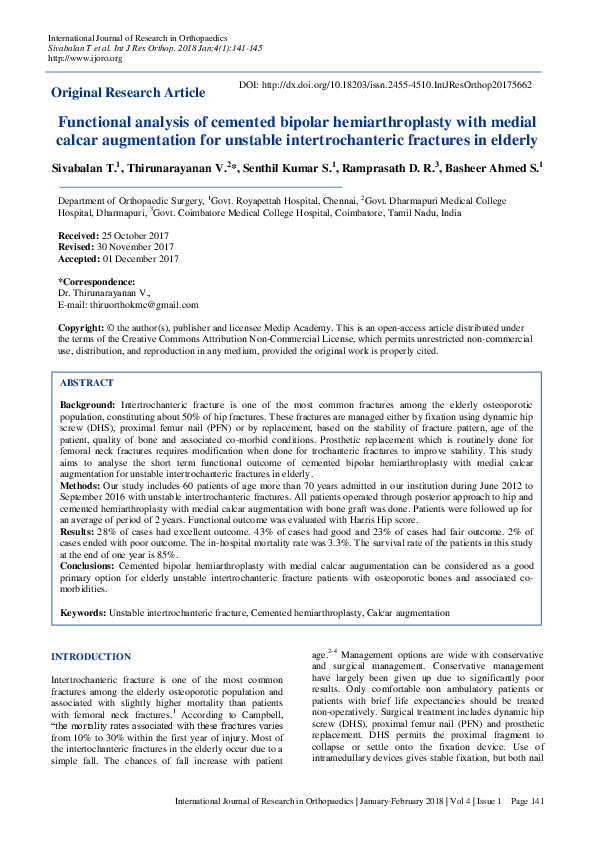 (PDF) Functional analysis of cemented bipolar hemiarthroplasty with ...