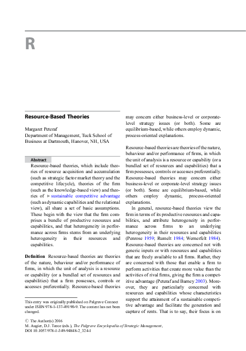 (PDF) Resource-Based Theories