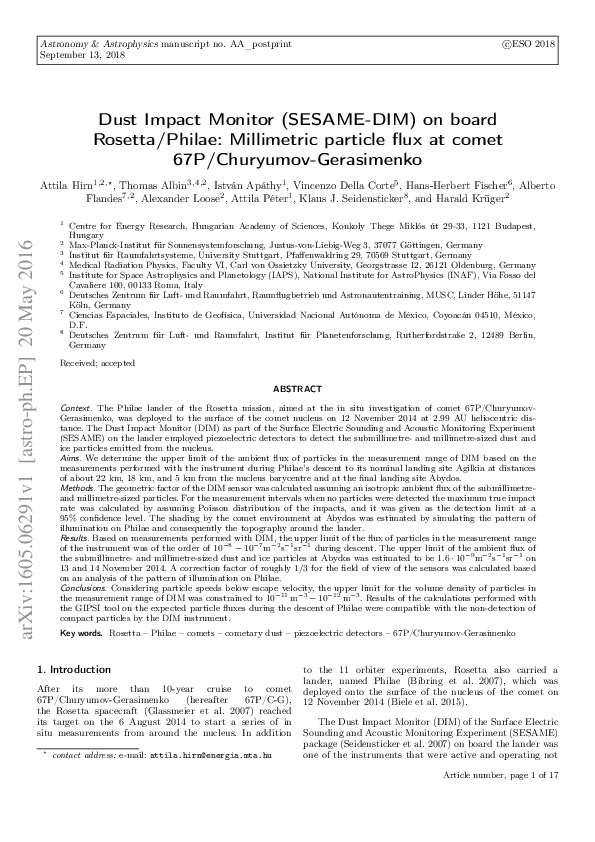 (PDF) Dust Impact Monitor (SESAME-DIM) on-board Rosetta/Philae: Aerogel ...