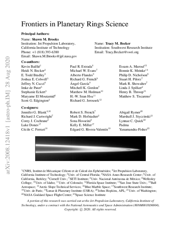 (PDF) Frontiers in Planetary Rings Science